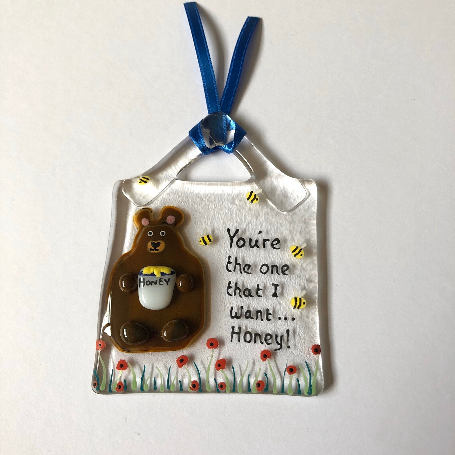 Fused Glass Art Fused Glass Bear and Bees Hanger Fused - Etsy UK