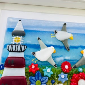 Fun and Colourful Fused Glass Lighthouse and Seagull Art - Cornish ...