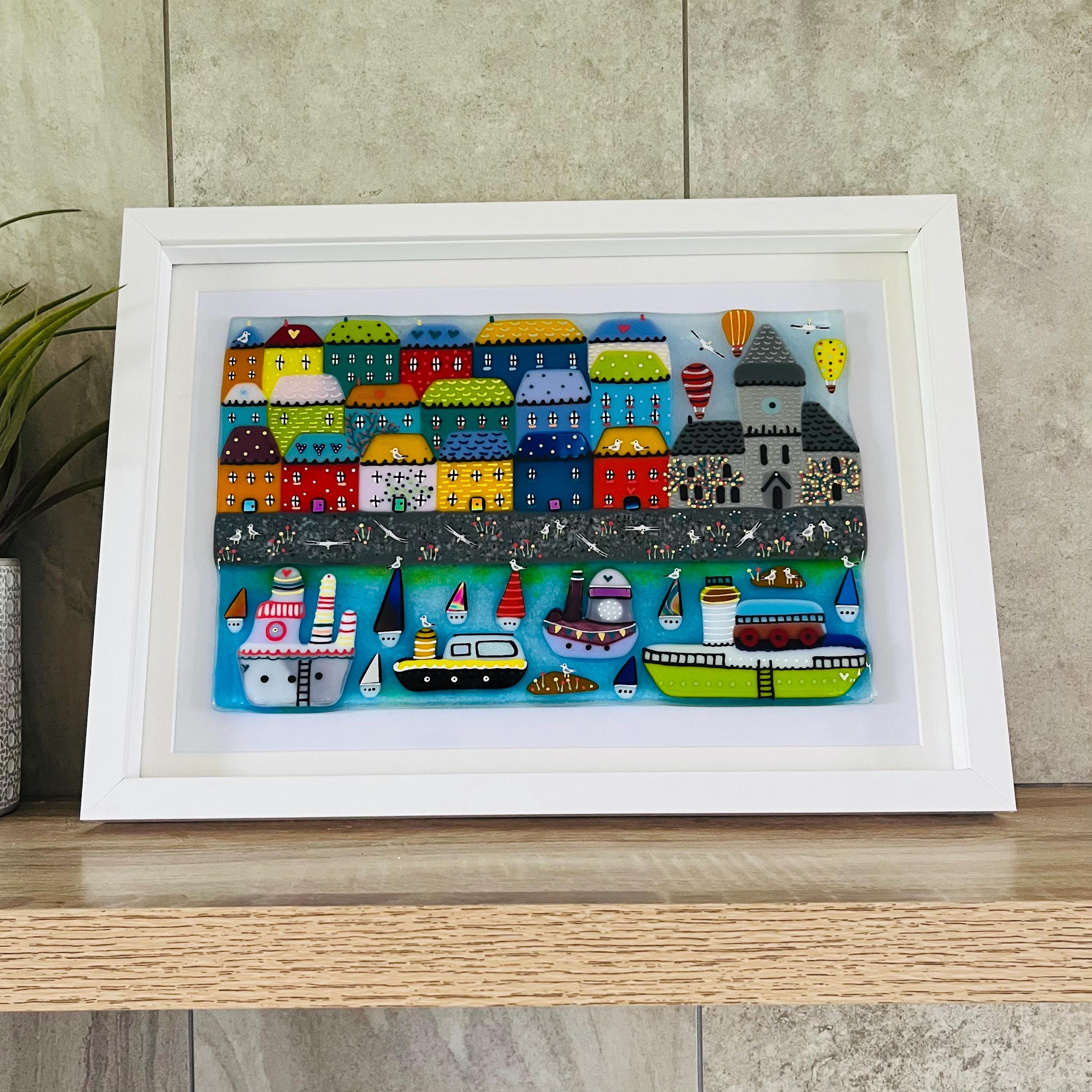 Reserved - Porthleven Cornish Seaside Harbour Fused Glass Art, Cornish ...