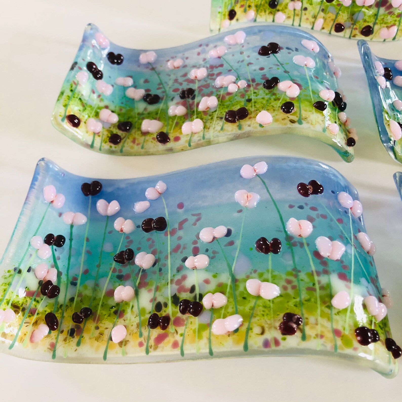 Fused Glass Cornish Thrift coastal floral wave Cornish fused | Etsy