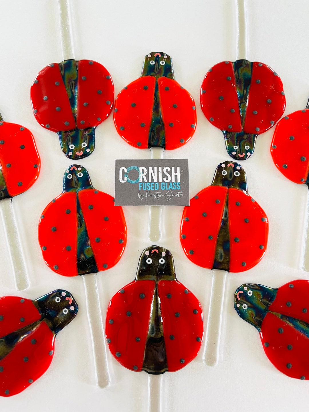 Fused Glass Ladybug Garden Decoration - Fused Glass Plant Stakes, Fused ...