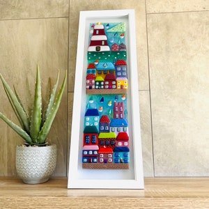 Fused Glass Cornish Coastal Town Framed Wall Art, Cornish Fused Glass ...