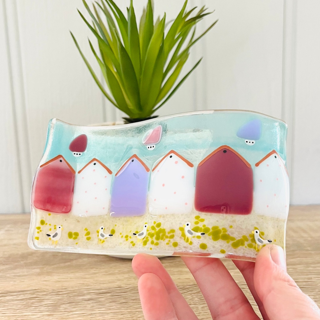 Fused Glass Art, Fused Glass Beach Hut Wave, Cornish Fused Glass - Etsy UK