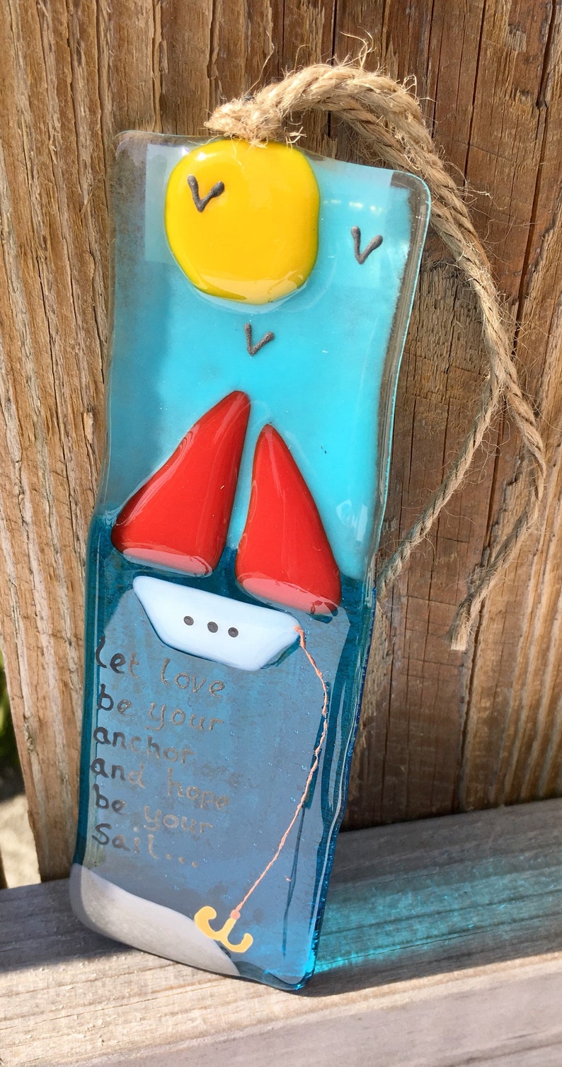 Fused Glass Art Fused Glass Boats and Beach Huts Coastal | Etsy