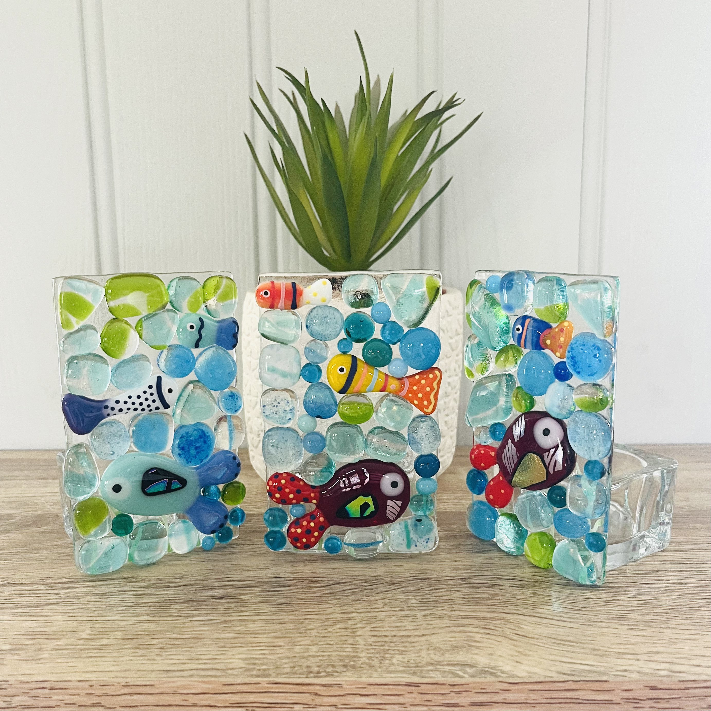 Fused Glass Cute Fish Fun Candle Holders, Cornish Fused Glass, Fused ...
