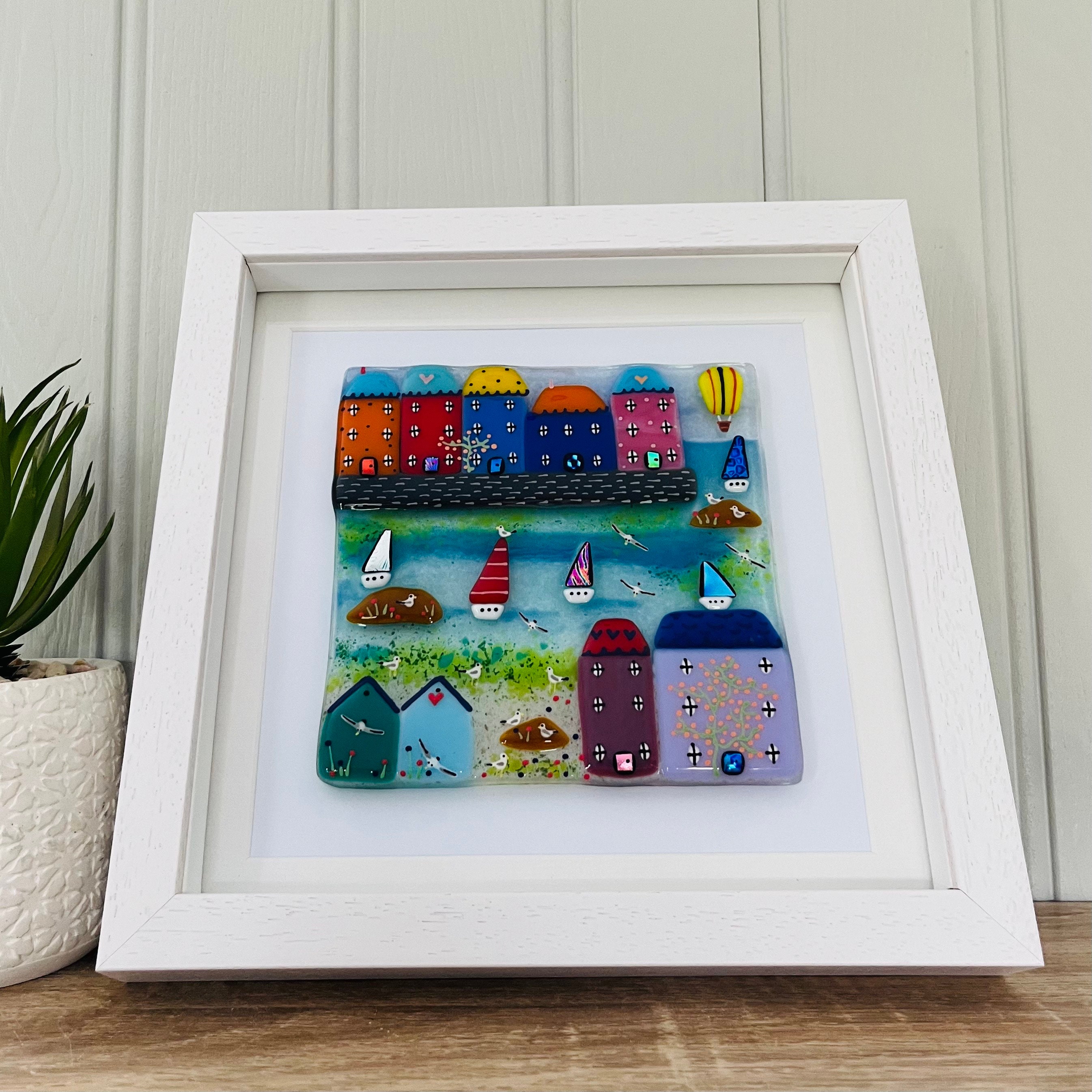Beautiful Fused Glass Cornish Seaside Harbour Art, Fused Glass Art ...
