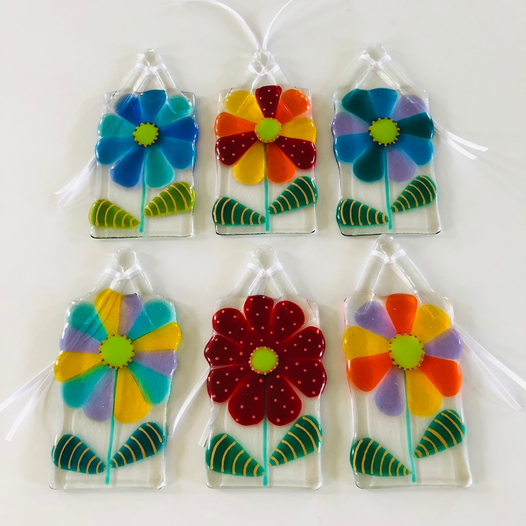 Fused Glass Retro Flower Art Fused Glass Flower Hangers, Cornish Fused ...