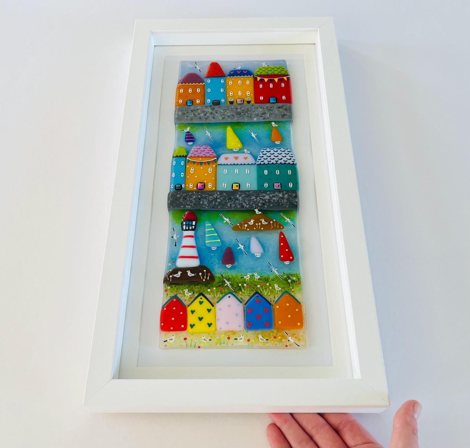 Devon Inspired Lighthouse Seaside Harbour Fused Glass Art, Fused Glass ...