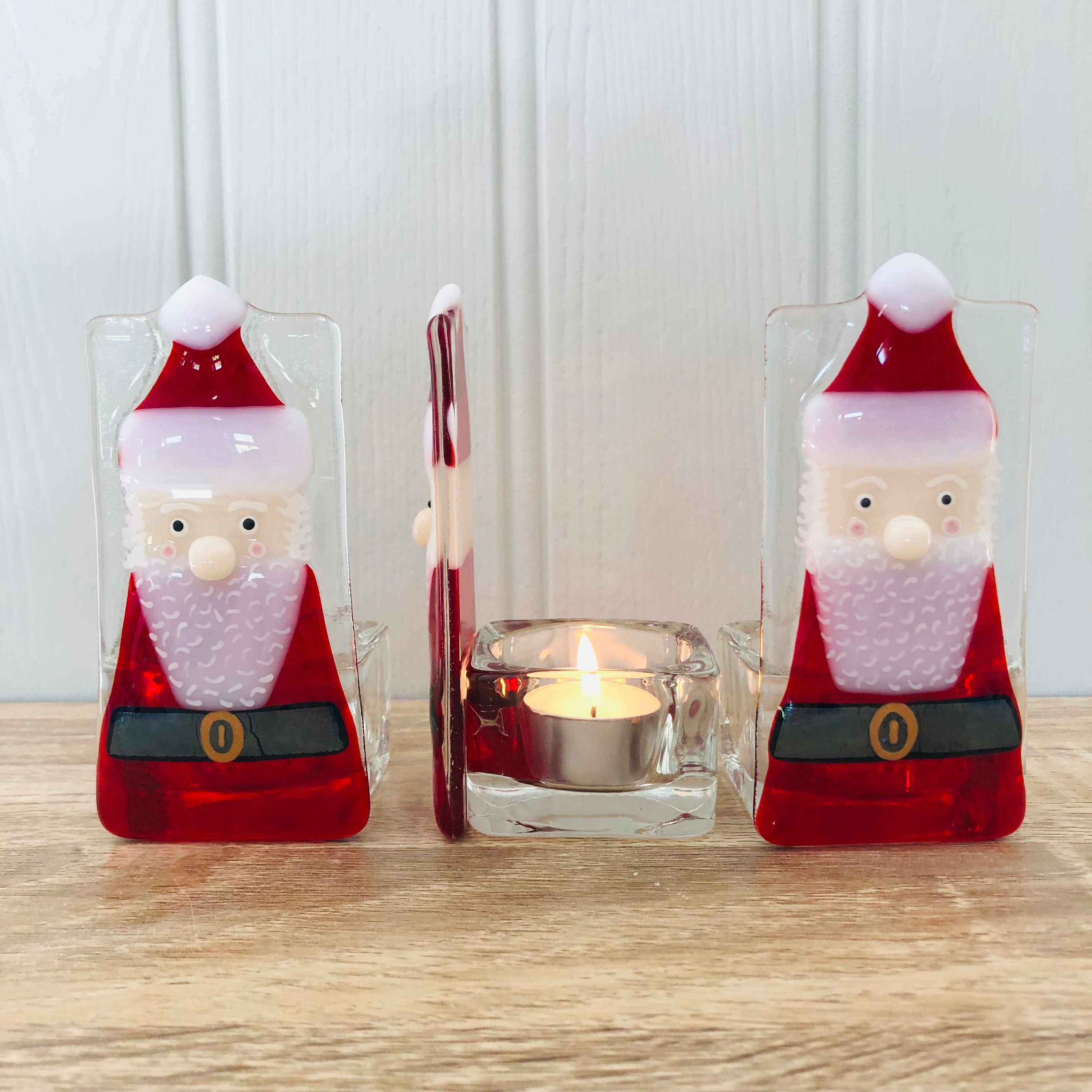 Father Christmas Fused Glass Candle Holder Christmas Decoration, Santa ...