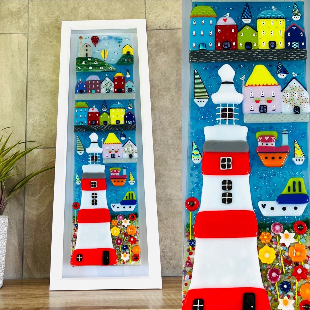 Fused Glass Plymouth Smeatons Lighthouse Inspired Framed Wall Art ...