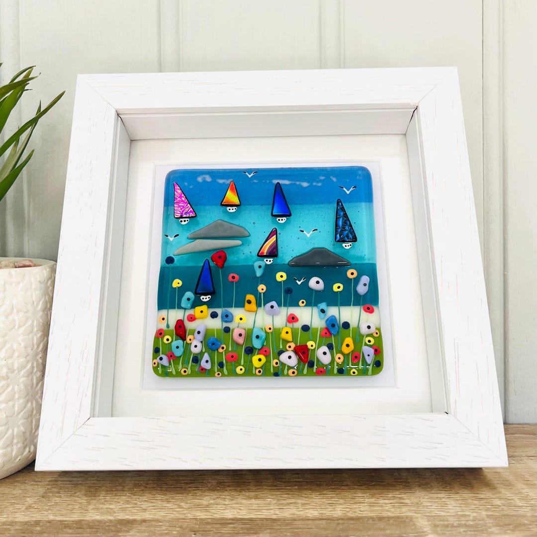 Beautiful Cornish Seaside Sailboat With Joyful Flowers Framed Art ...