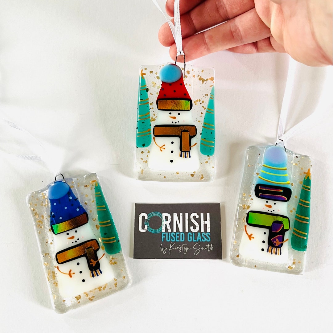 Fused Glass Snowman Christmas Tree Decoration - Cornish Fused Glass - Etsy