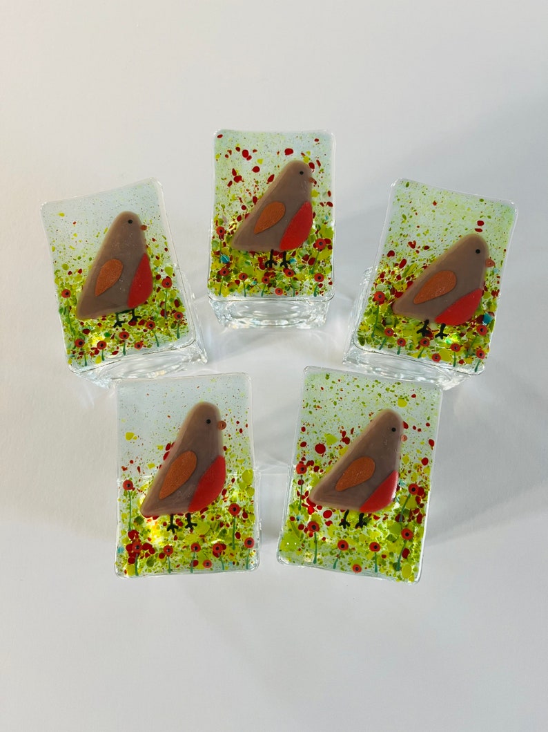 Fused Glass - Robin Christmas T-light Decoration, Christmas Decorations ...