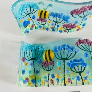 Fused Glass Flowers and Bees Art Freestanding Wave Fused Glass, Cornish ...