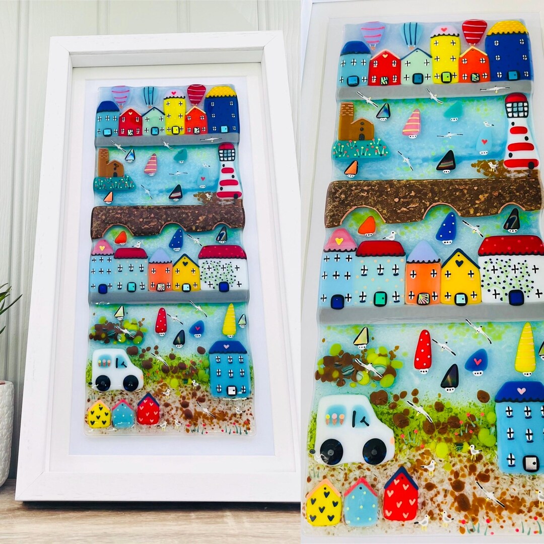 Cornish Seaside Harbour Fused Glass Art, Fused Glass Art, Cornish Fused ...