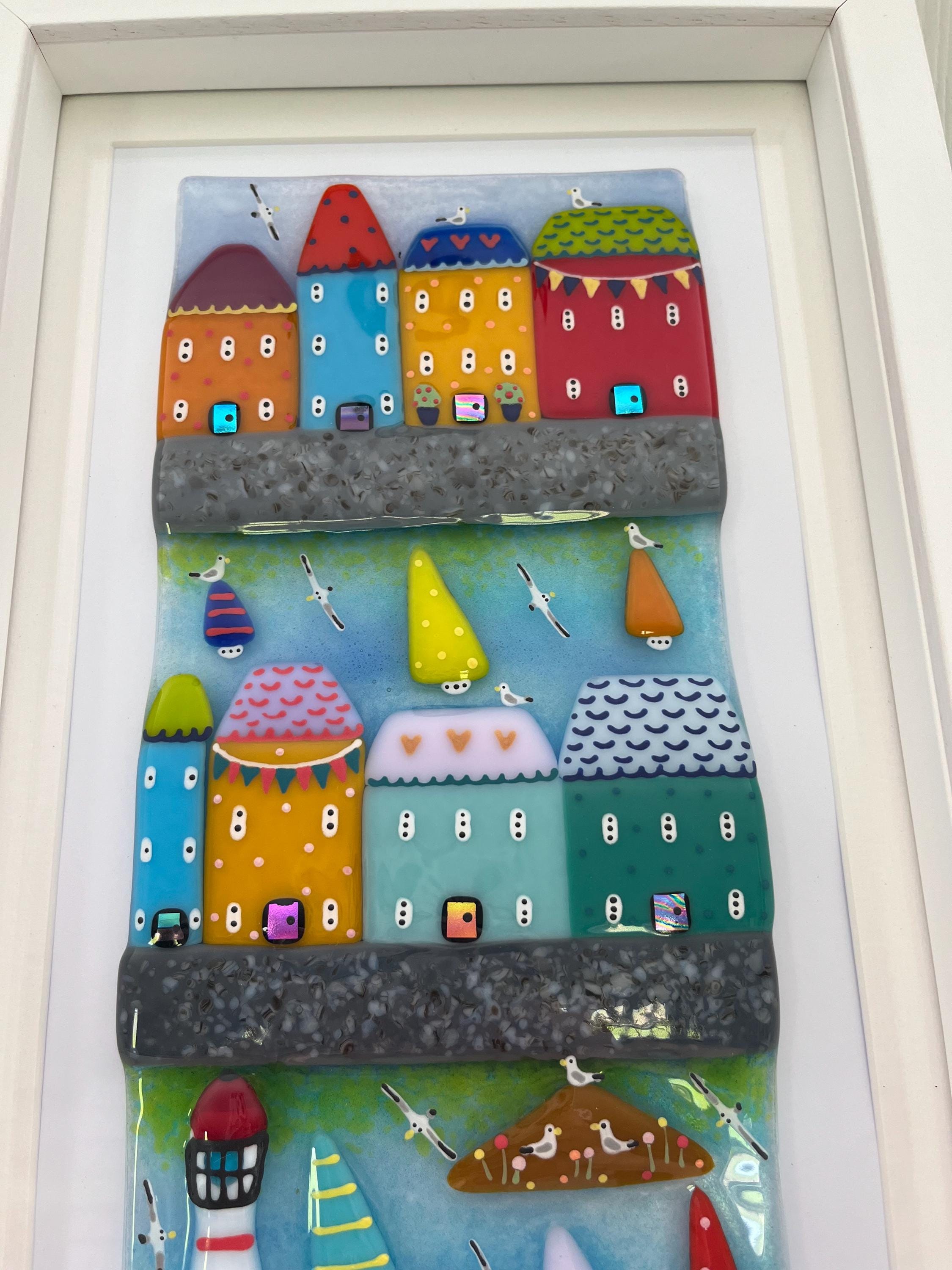 Devon Inspired Lighthouse Seaside Harbour Fused Glass Art, Fused Glass ...