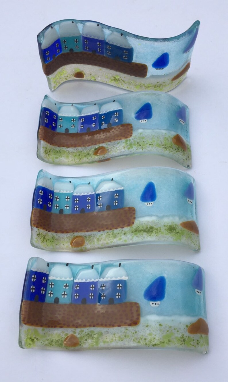 Fused Glass Art Cute Coastal Houses & Beach Hut Wave Fused - Etsy
