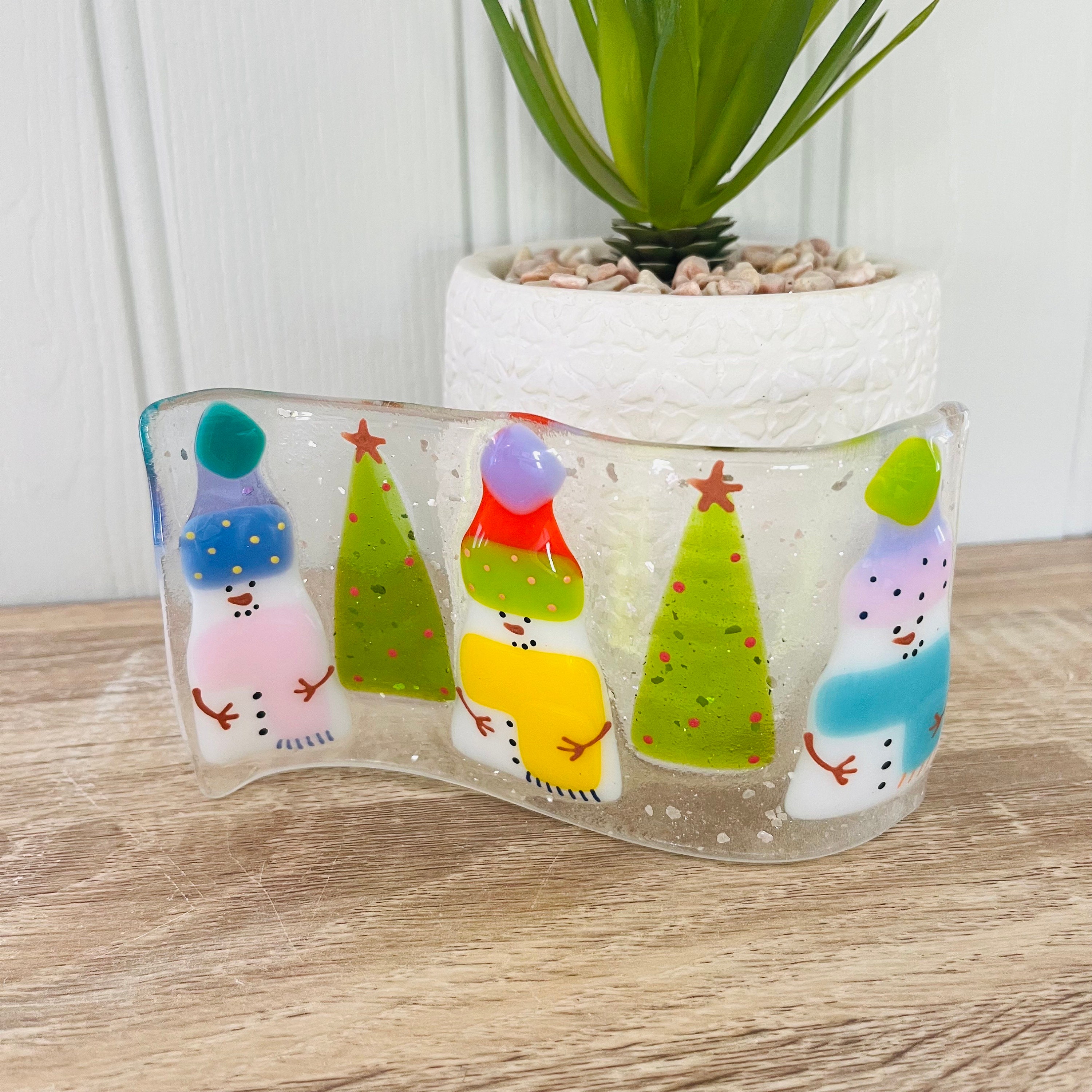 shopping discount Fused Glass Snowman Christmas tree decoration ...