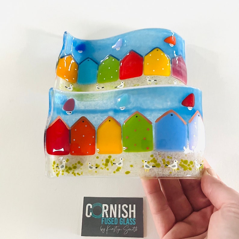 Fused Glass Art, Fused Glass Beach Hut Wave, Cornish Fused Glass - Etsy