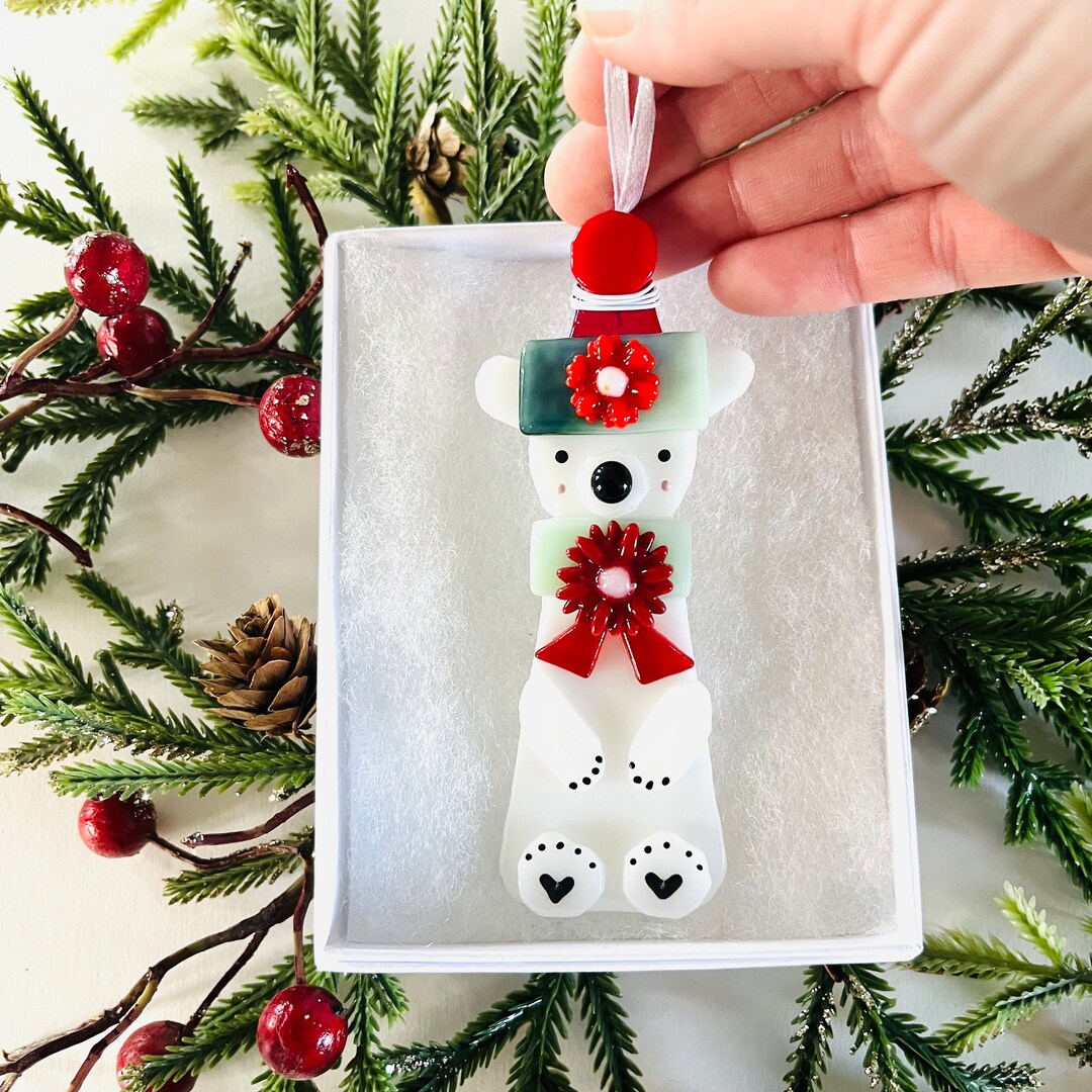 Fused Glass Polar Bear Decoration, Christmas Decoration, Fused Glass ...