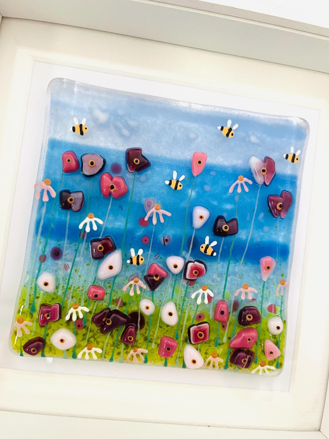 Fused Glass Cute Bees With Flowers Art, Fused Glass, Cornish Fused ...