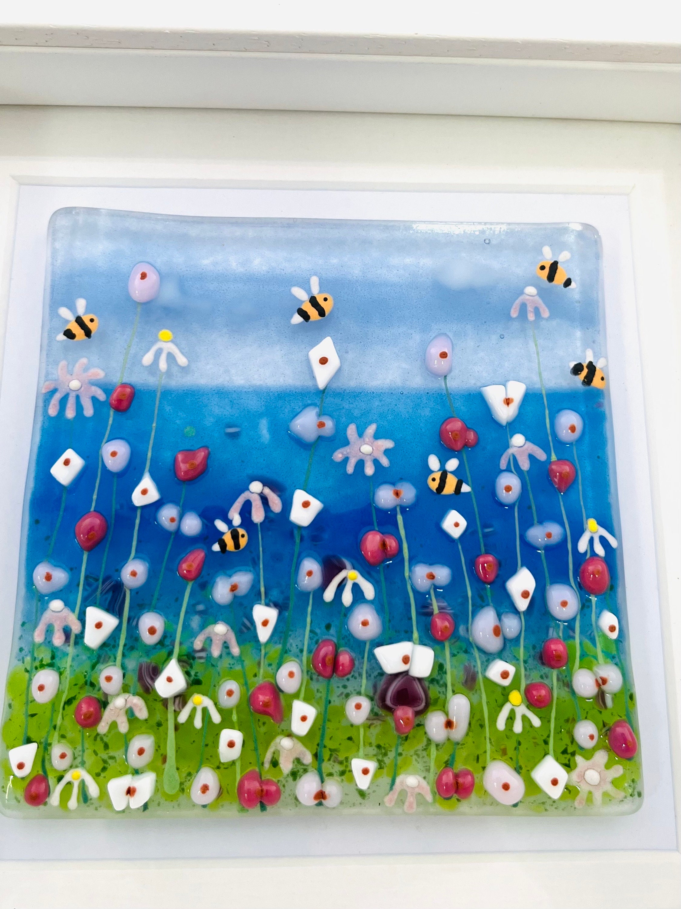 Fused Glass Flowers and Cute Bees Art, Fused Glass, Cornish Fused Glass ...
