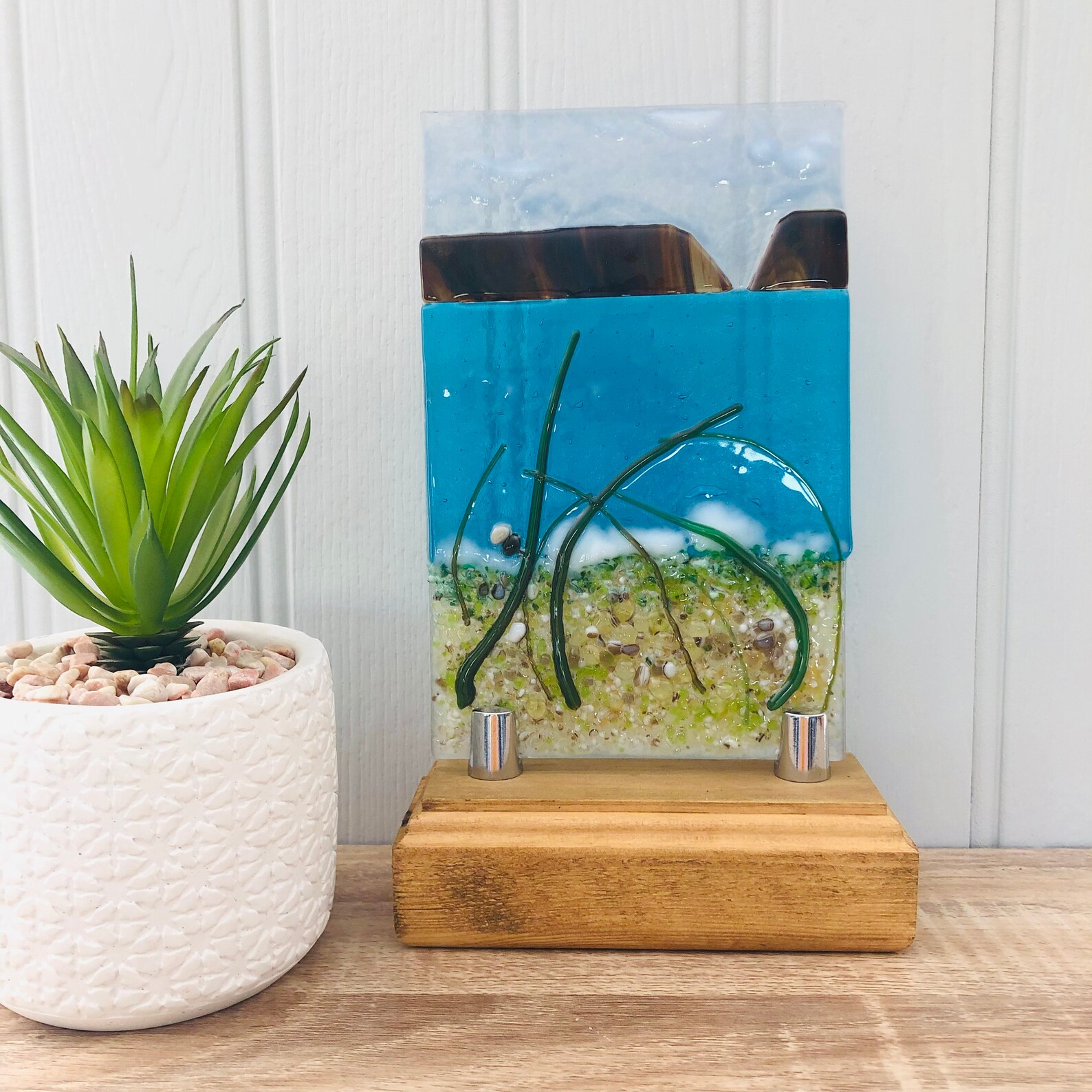 Fused Glass Cornish Coast Freestanding Panel, Fused Glass Art, Cornish ...