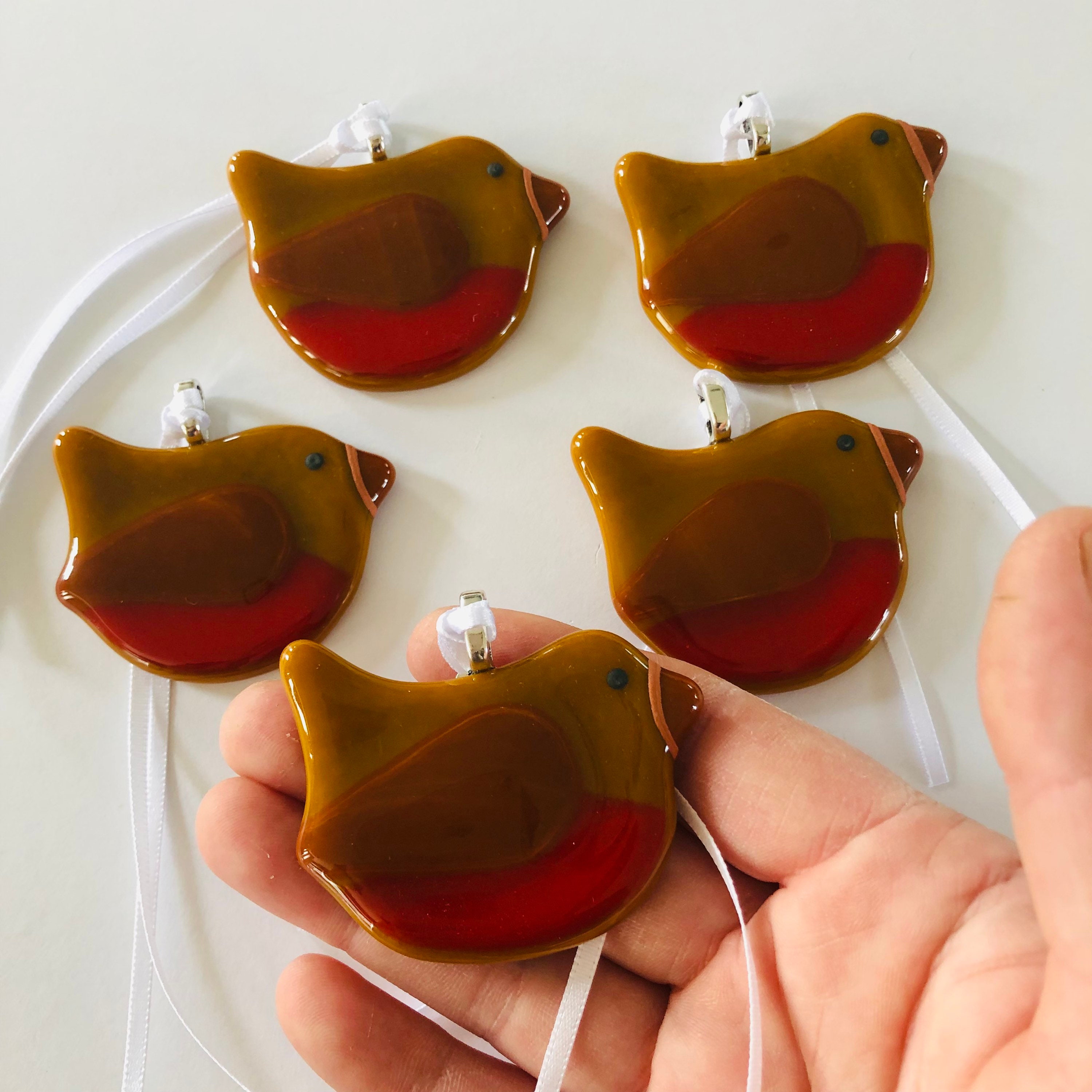 Fused Glass Robin Fused Glass Robin Christmas Tree Ornament | Etsy