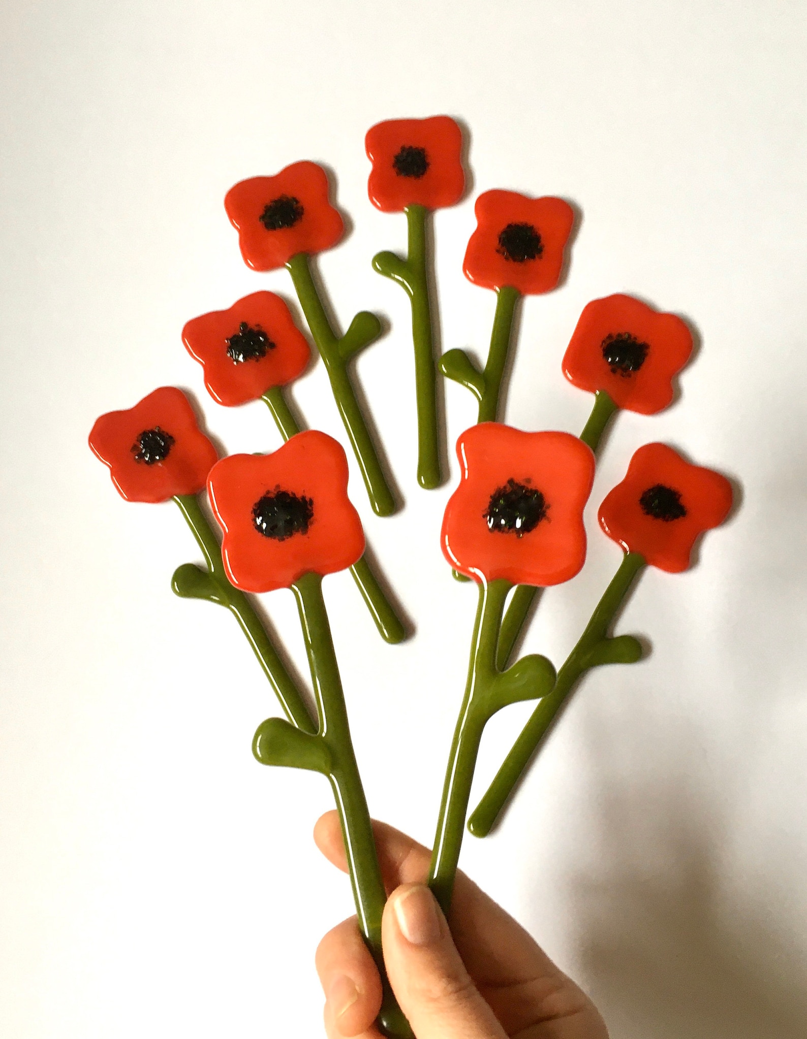 Fused Glass Remembrance Day Poppy Garden Decoration - Fused Glass Plant ...