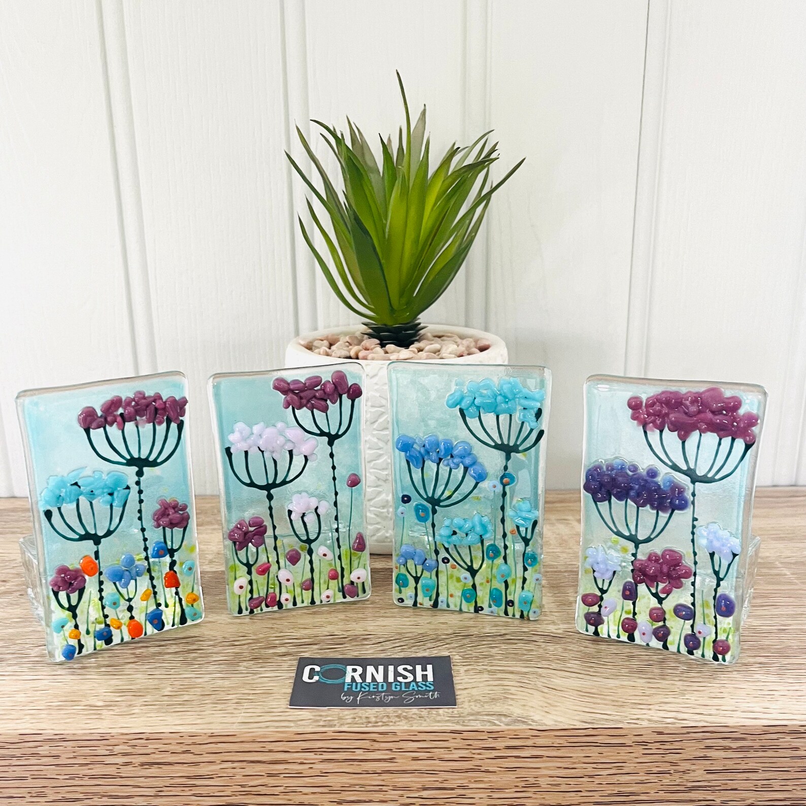 Fused Glass Whimsical Wild Flower Candle Holder, Cornish Fused Glass ...