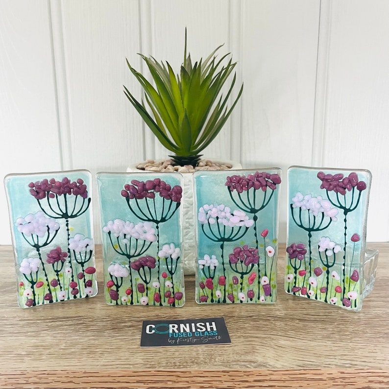 Fused Glass Whimsical Wild Flower Candle Holder, Cornish Fused Glass ...
