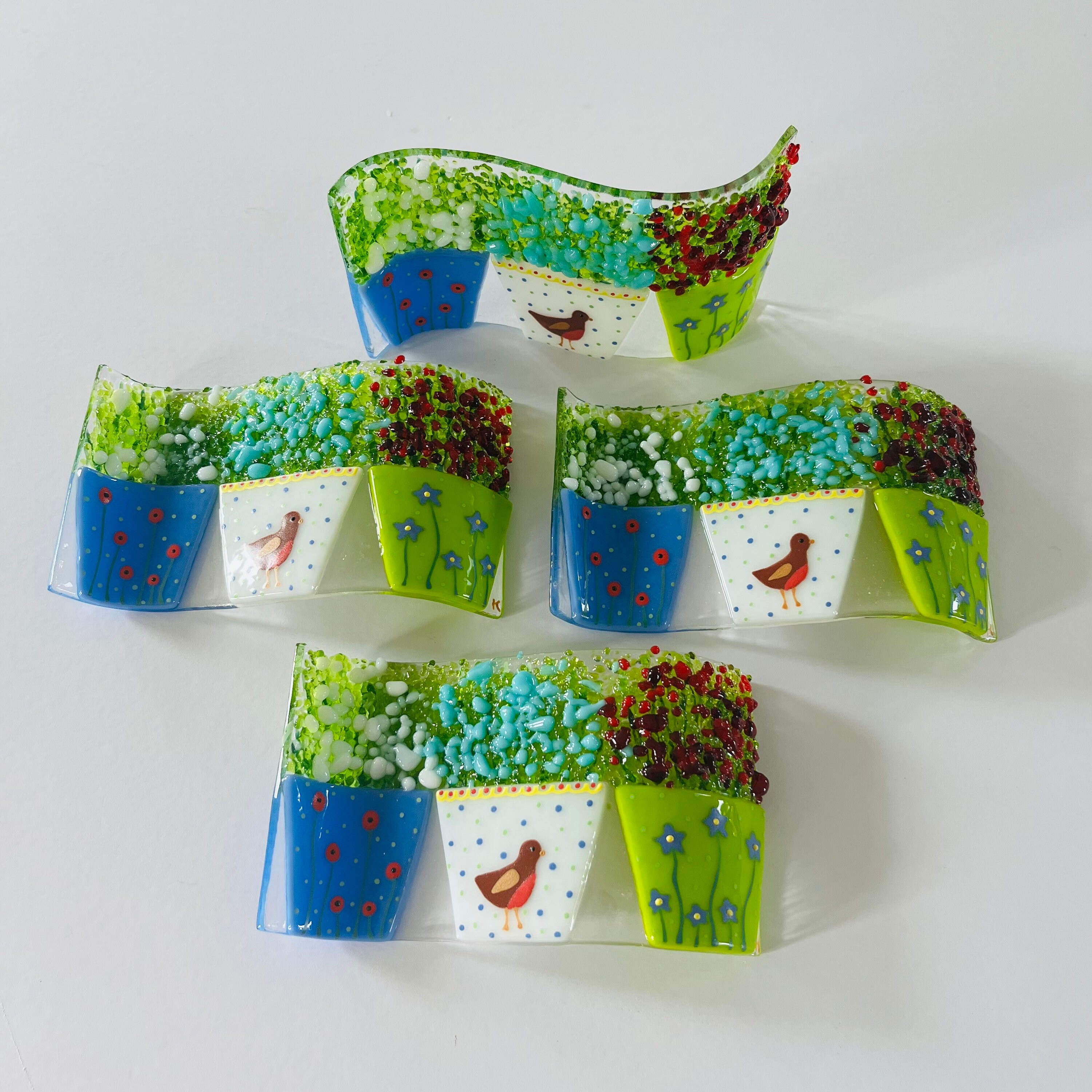 Fused Glass Robin Memorial Wave Cornish Fused Glass Fused - Etsy UK