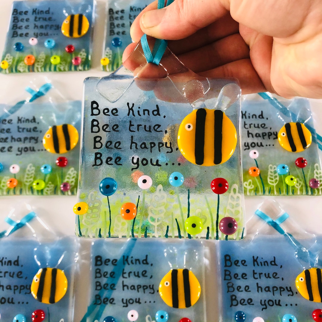 Fused Glass Art - Fused Glass Bee & Flowers Hanger - Fused Glass ...