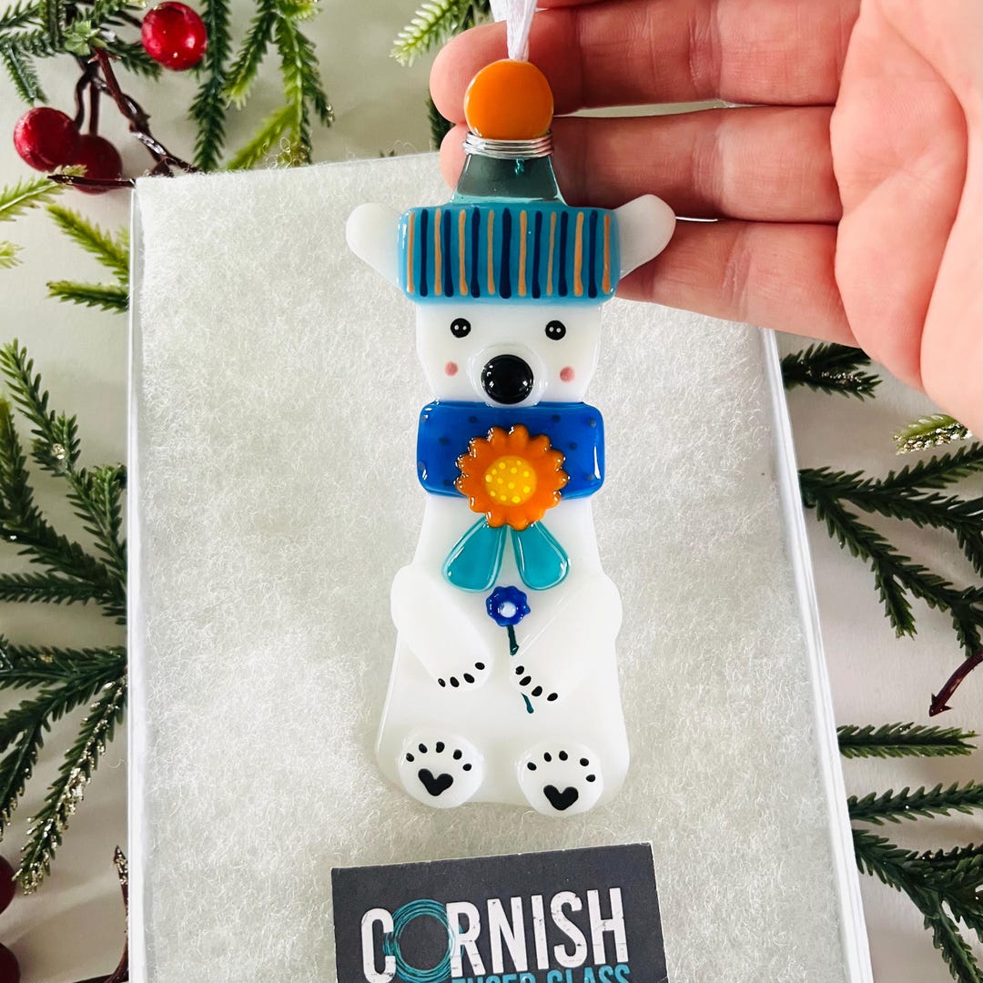 Cute Polar Bear Fused Glass Decoration, Christmas Decoration, Fused ...