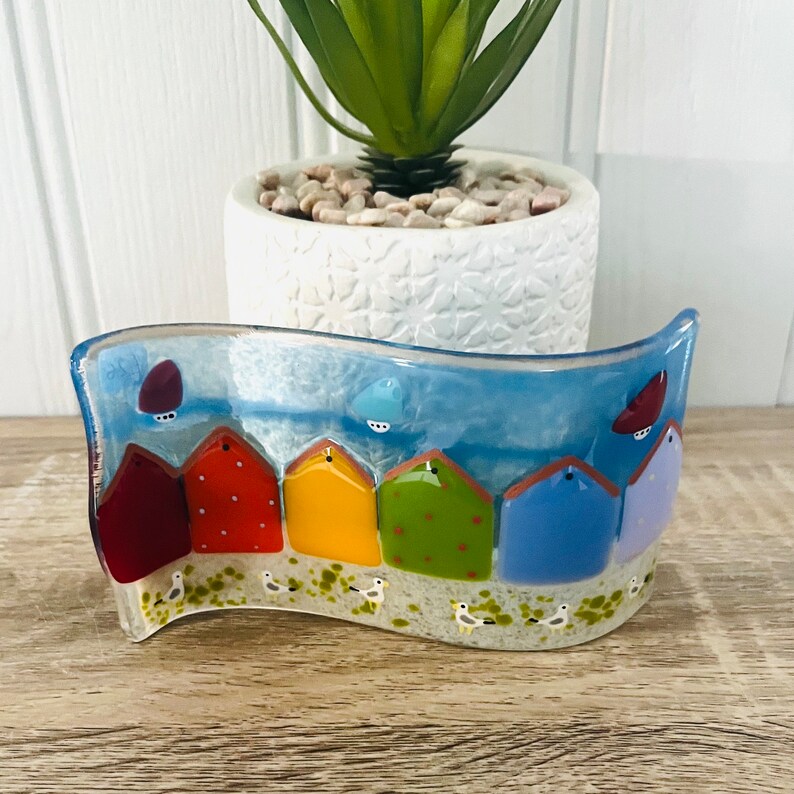 Fused Glass Art, Fused Glass Beach Hut Wave, Cornish Fused Glass - Etsy