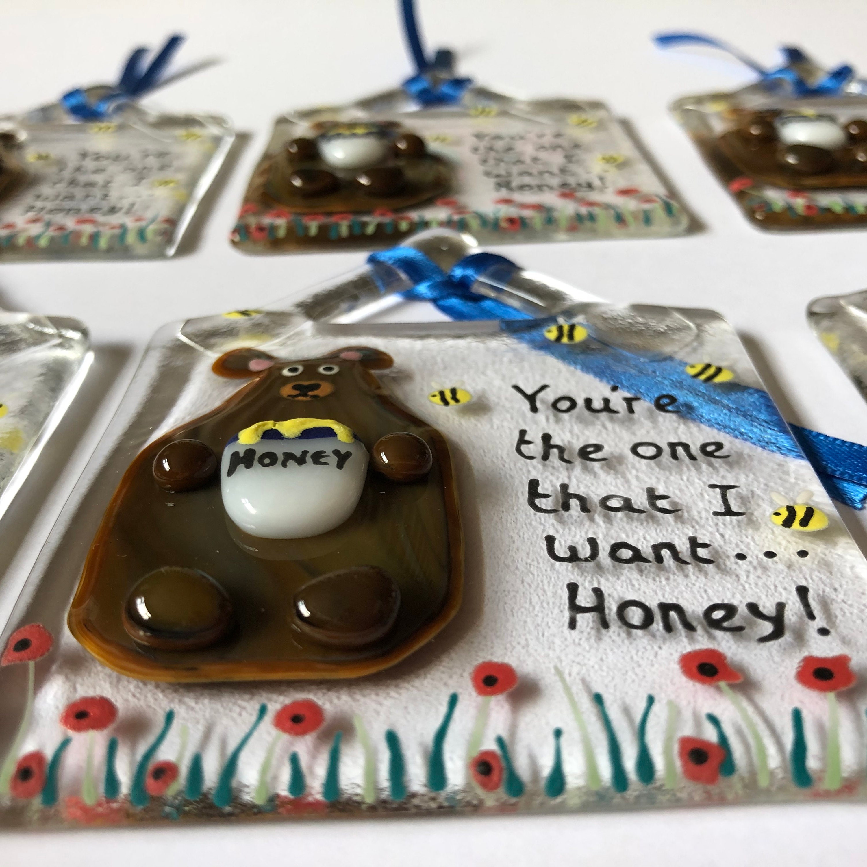 Fused Glass Art Fused Glass Bear and Bees Hanger Fused - Etsy UK