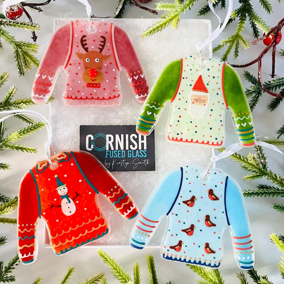 Fused Glass Christmas Jumper Decoration, Cornish Fused Glass, Fused ...