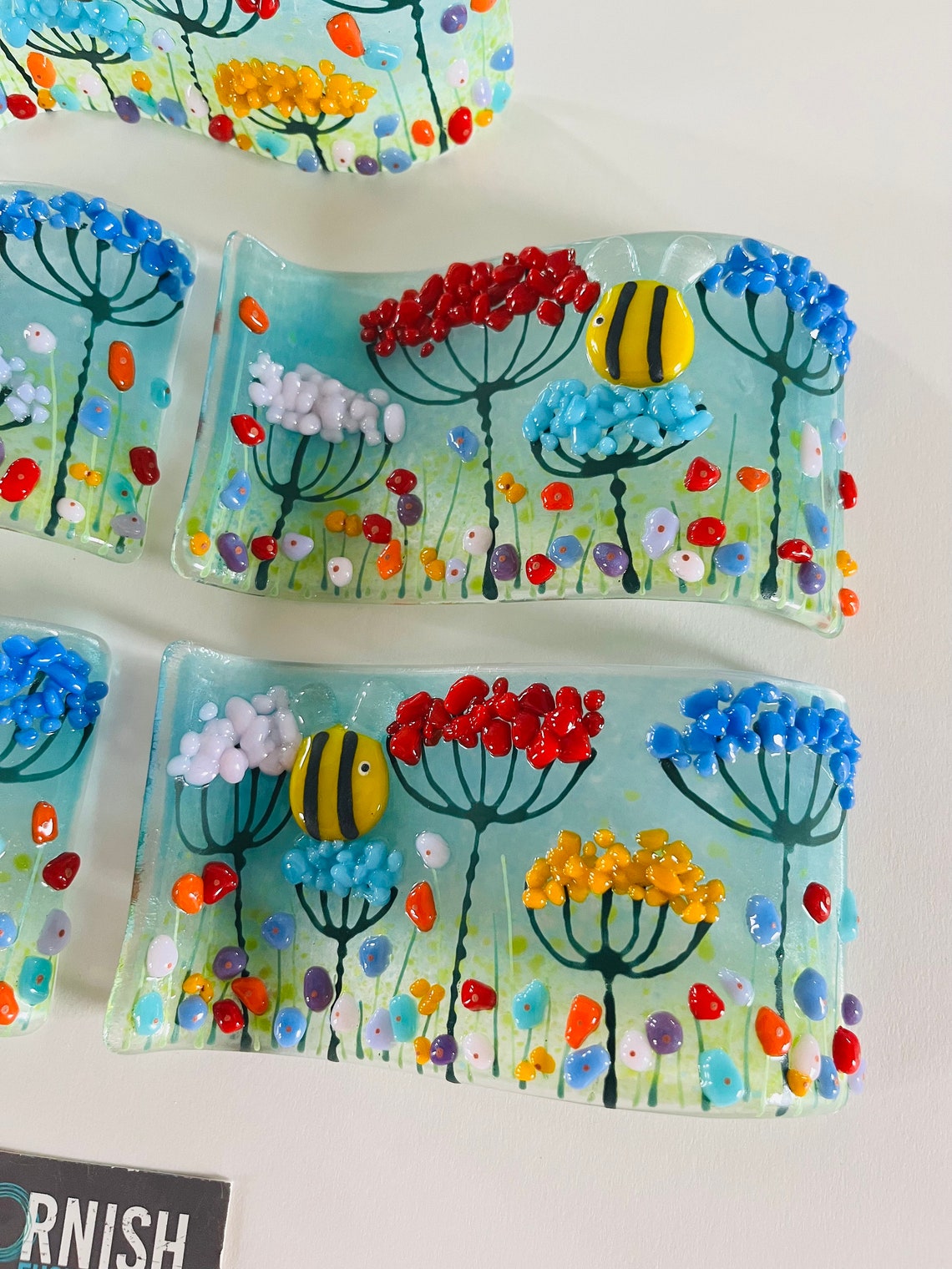 Fused Glass Flowers and Bees Art Freestanding Wave - Fused Glass ...
