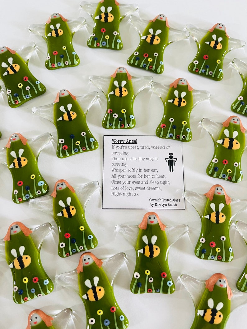 Fused Glass Worry Angels Cute Pocket Charm - Cornish Fused Glass, Fused ...