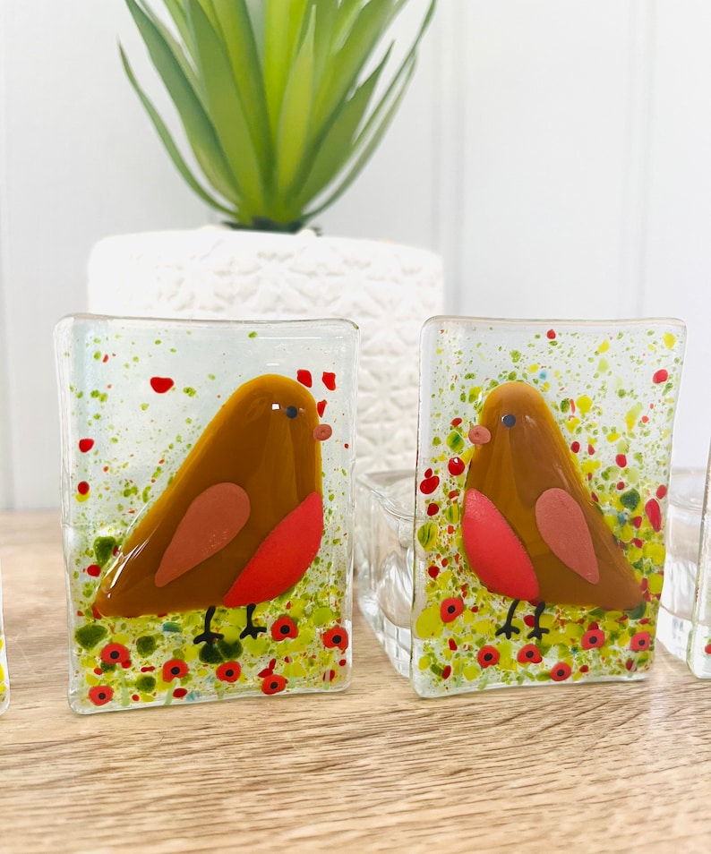 Fused Glass - Robin Christmas T-light Decoration, Christmas Decorations ...