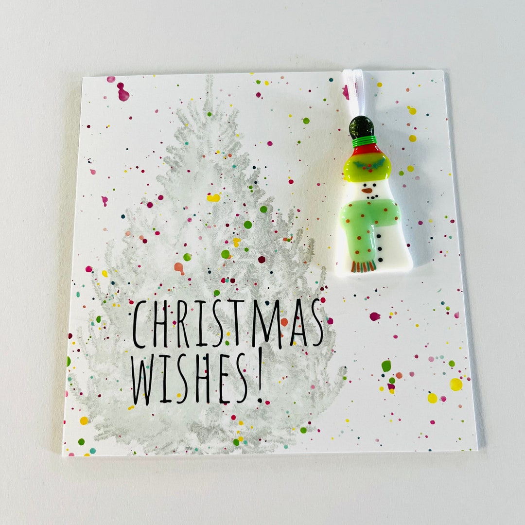 Cornish Christmas Card With Fused Glass Snowman Christmas Decoration ...