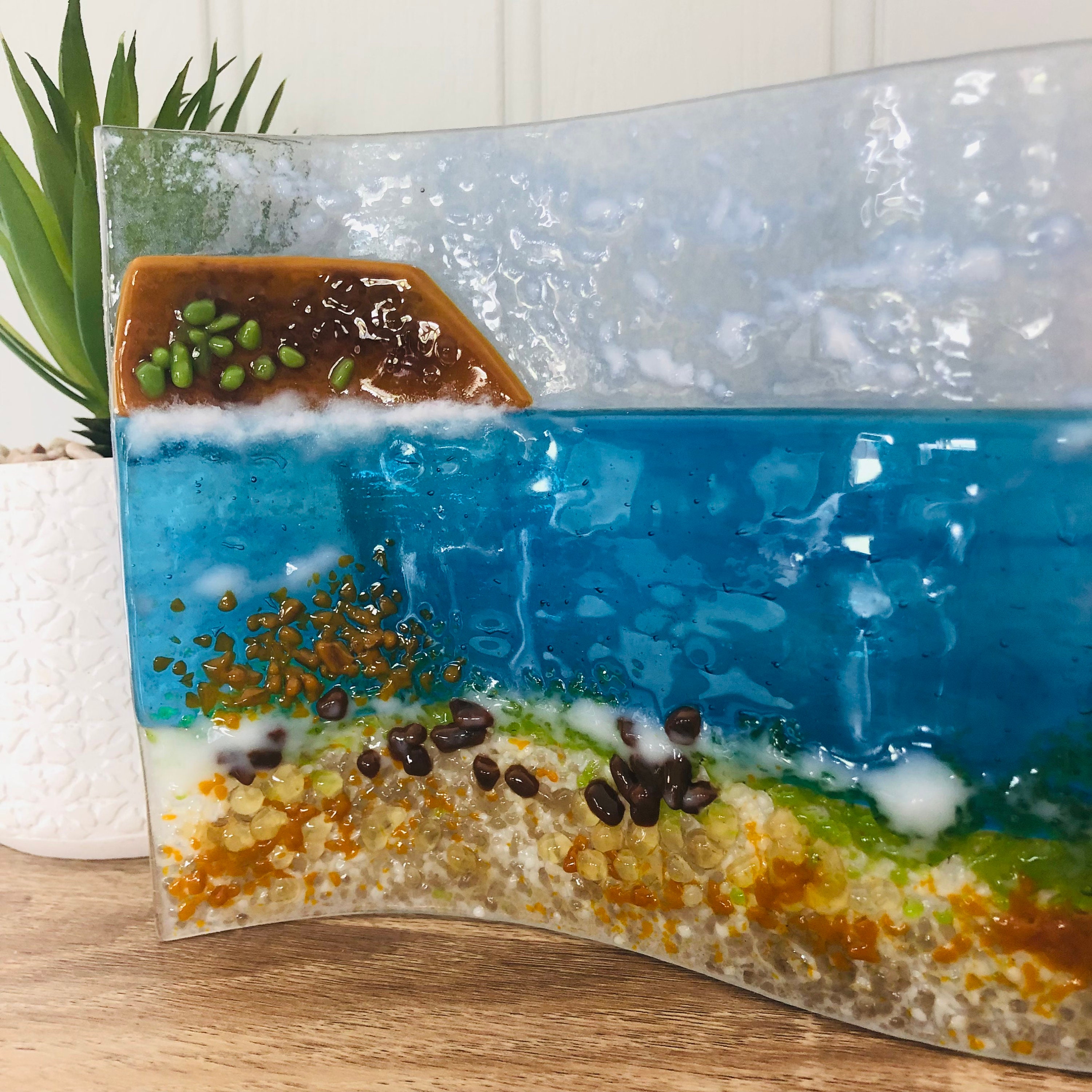 Fused Glass Beautiful Coastal Wave, Fused Glass Art, Cornish Fused ...