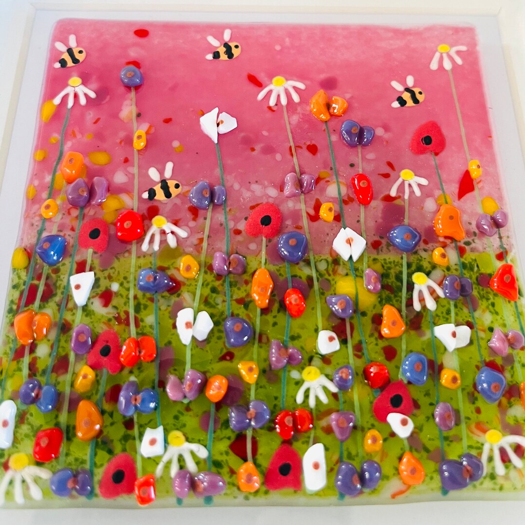 Fused Glass Cute Bees With Flowers Art, Fused Glass, Cornish Fused ...