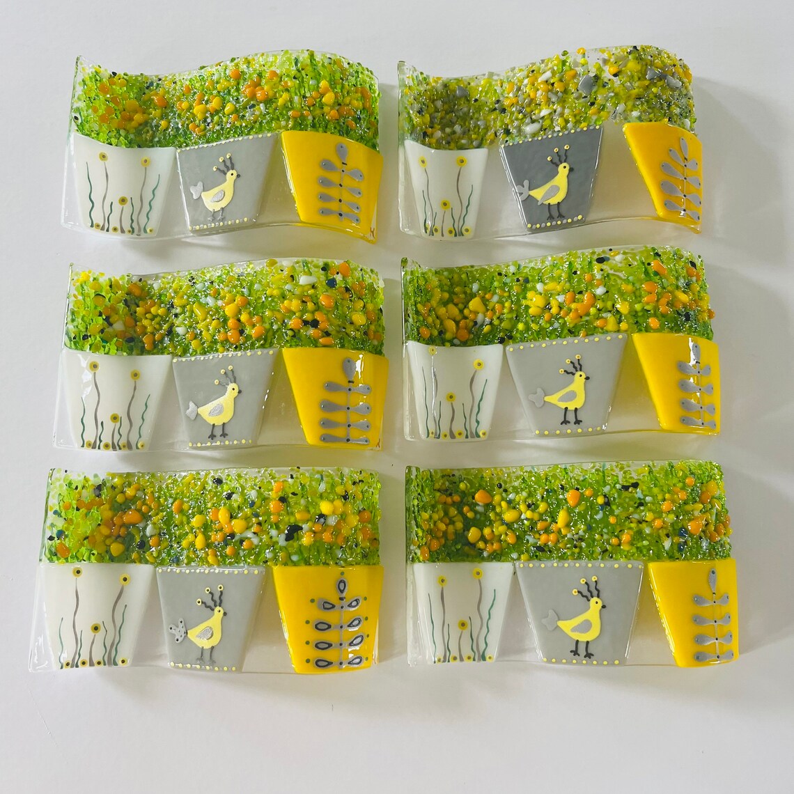 Fused Glass Yellow and Grey Retro Art Wave, Cornish Fused Glass, Fused ...