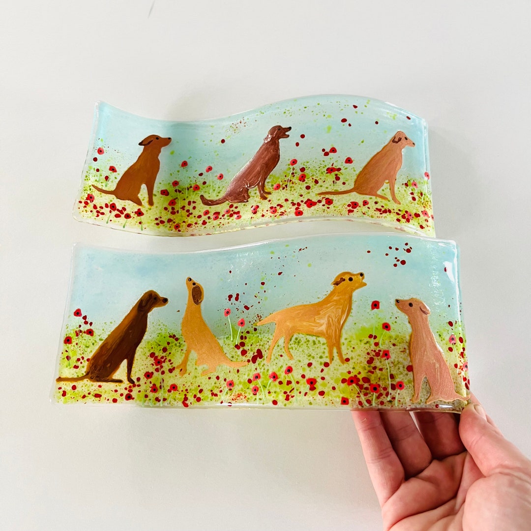 Fused Glass Dog and Flowers Wave, Cornish Fused Glass, Fused Glass ...