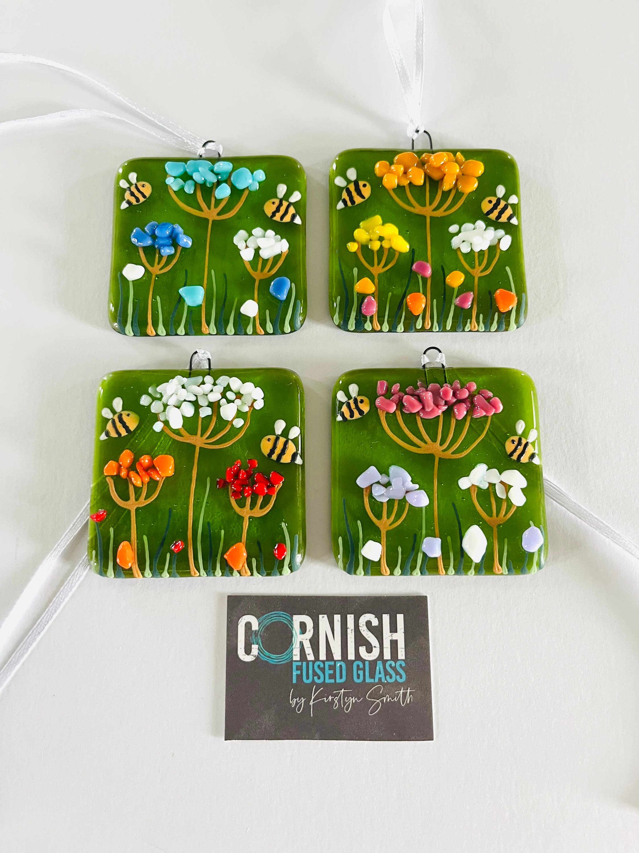 Fused Glass Art Fused Glass Bee & Flowers Hanger Fused - Etsy UK