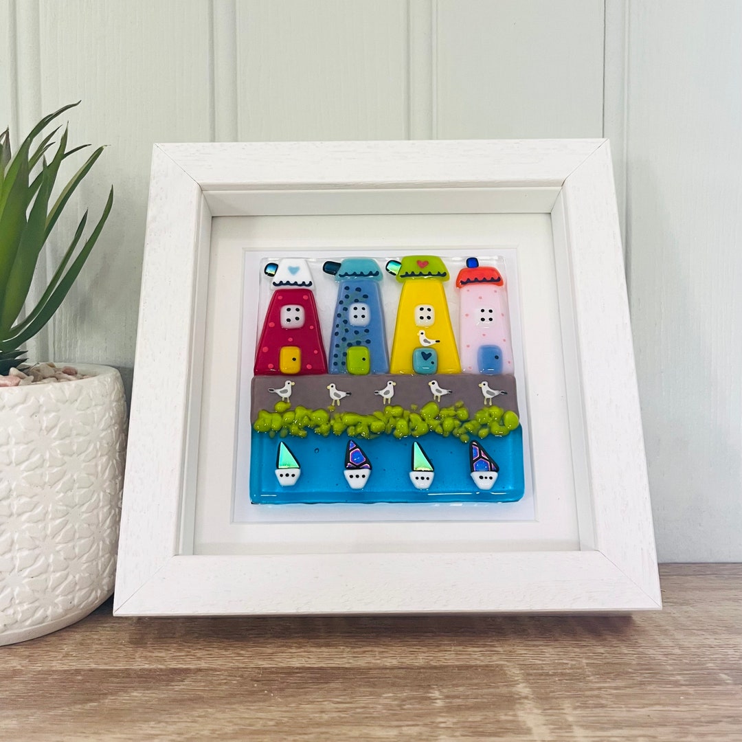Fused Glass- Cornish Seaside Harbour and Houses Art, Poldark, Coastal ...