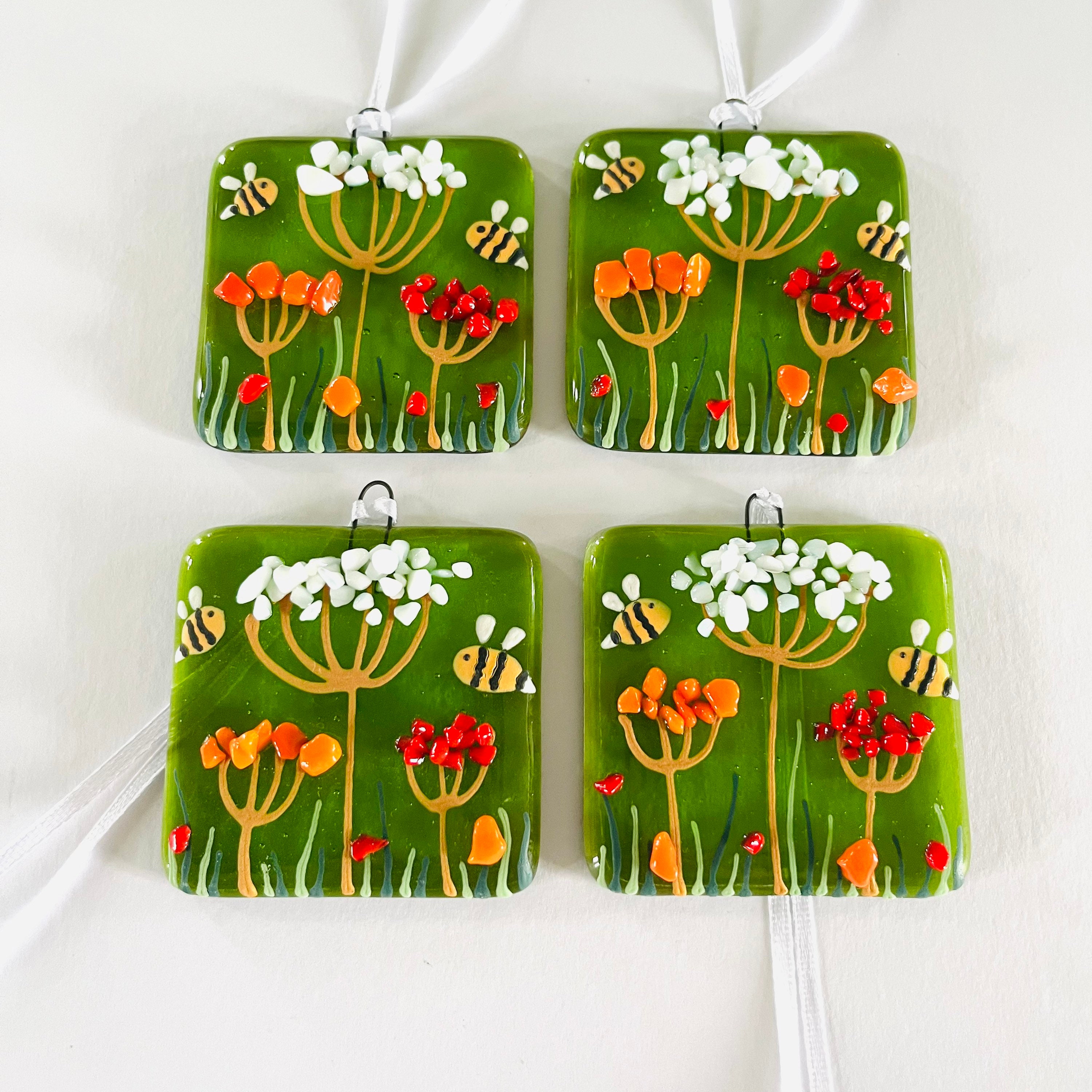 Fused Glass Art Fused Glass Bee & Flowers Hanger Fused - Etsy UK