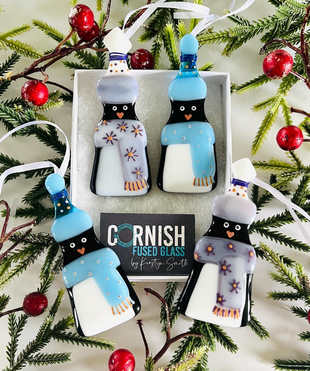 Fused Glass Cute Penguin Christmas Decoration, Fused Glass Ornament ...