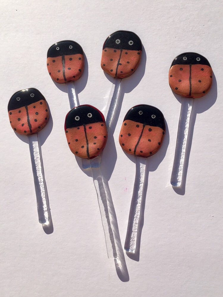 Fused Glass Ladybug Garden Decoration - Fused Glass Plant Stakes, Fused ...